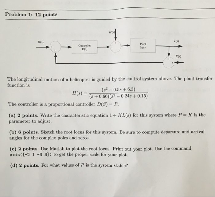 Solved The longitudinal motion of a helicopter is guided by | Chegg.com