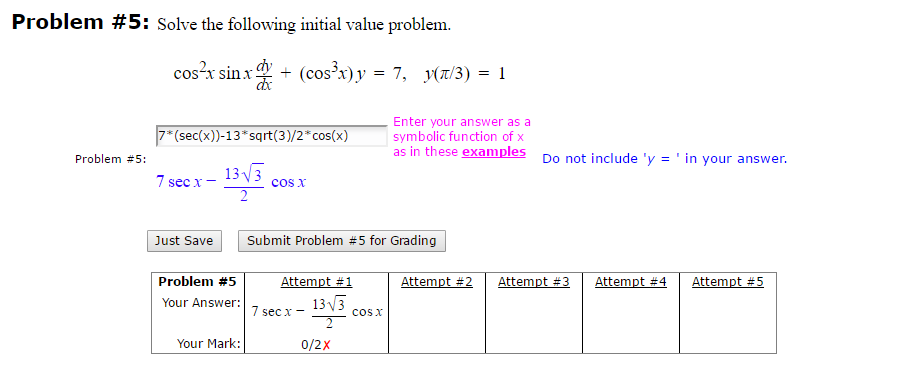 Solved Solve the following initial value problem. cos^2x | Chegg.com