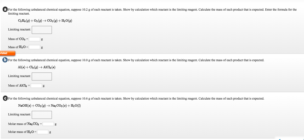 Solved a For the following unbalanced chemical equation, | Chegg.com