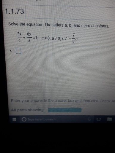 Solved 1.1.73 Solve the equation The letters a, b, and c are | Chegg.com