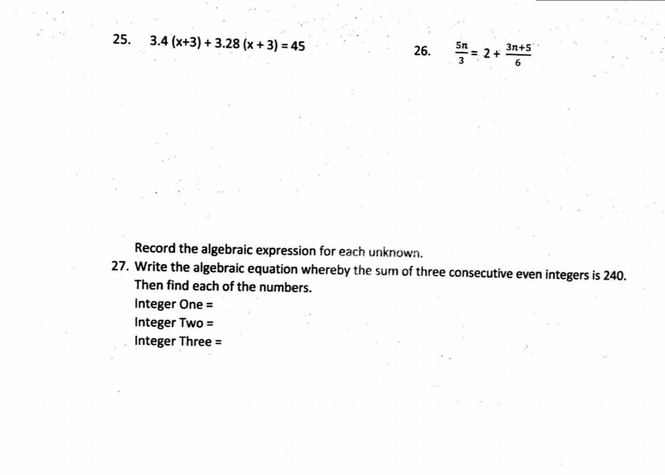 Solved 25. 3.4 (x+3)3.28 (x3) 45 26. Sn rt 3n+5 Record the | Chegg.com