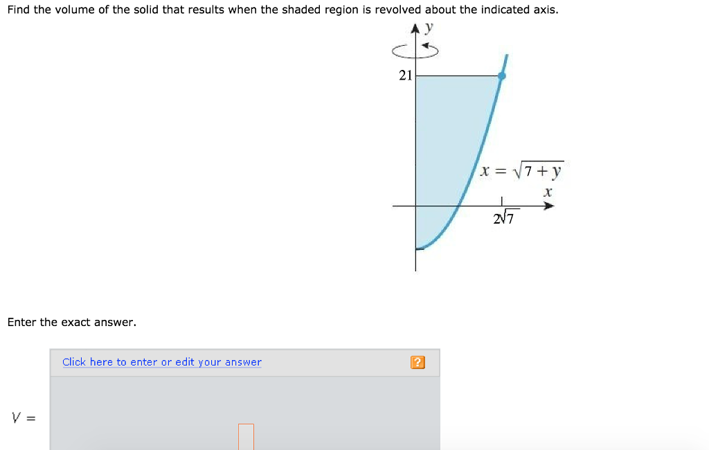 Solved Find the volume of the solid that results when the | Chegg.com