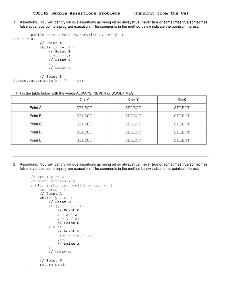 Solved Css142 Sample Assertions Problems Handout From The
