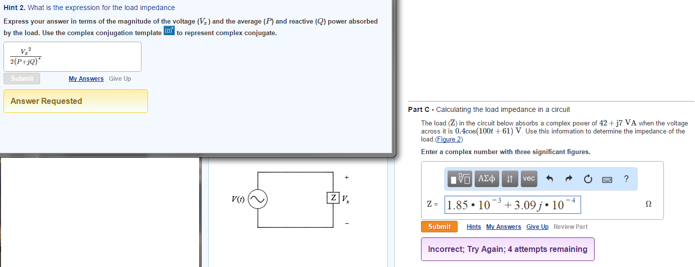 Solved Hint 2. What is the expression for the load impedance | Chegg.com