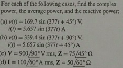 Solved For each of the following cases, find the complex | Chegg.com