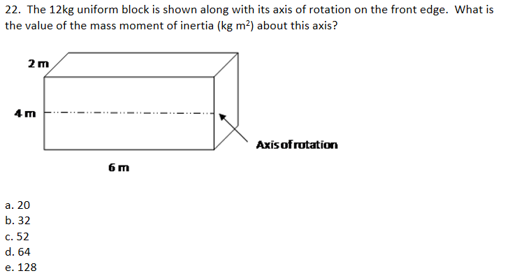 Solved The 12kg uniform block is shown along with its axis | Chegg.com