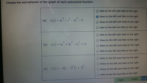 Solved Choose the end behavior of the graph of each | Chegg.com