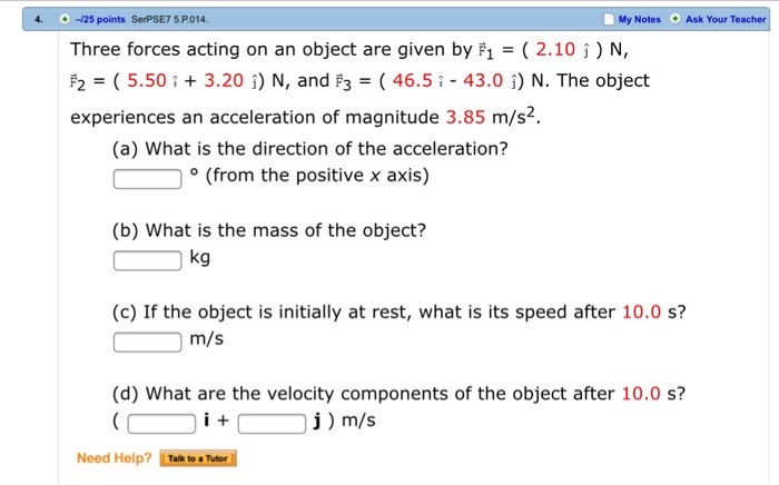 Solved Three Forces Acting On An Object Are Given By F 1