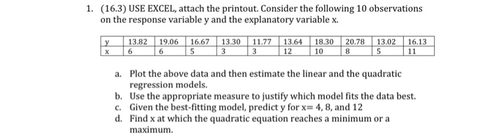 Solved USE EXCEL, attach the printout. Consider the | Chegg.com