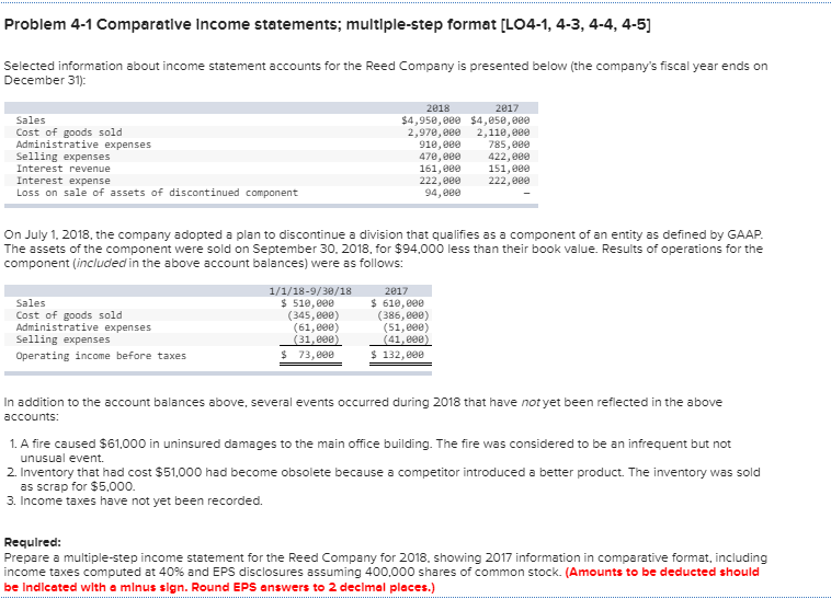 Solved Problem 4-1 Comparatlve Income statements; | Chegg.com Solved Problem 4-1 Comparatlve Income statements; | Chegg.com