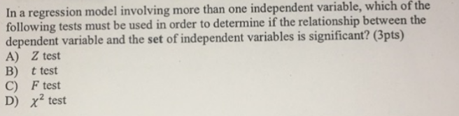 Solved In a regression model involving more than one | Chegg.com