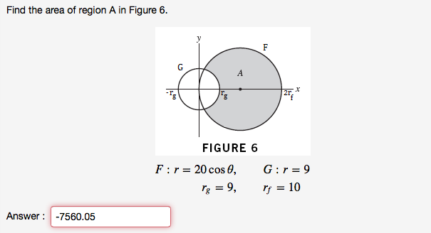 Solved Find the area of region A in Figure 6. F: r = 20 cos | Chegg.com