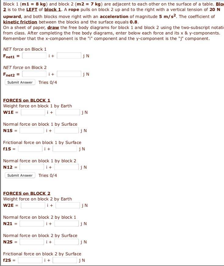Solved Block 1 (m1 = 8 kg) and block 2 (m2 = 7 kg) are | Chegg.com