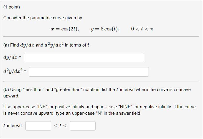 Solved (1 point) Consider the parametric curve given by | Chegg.com