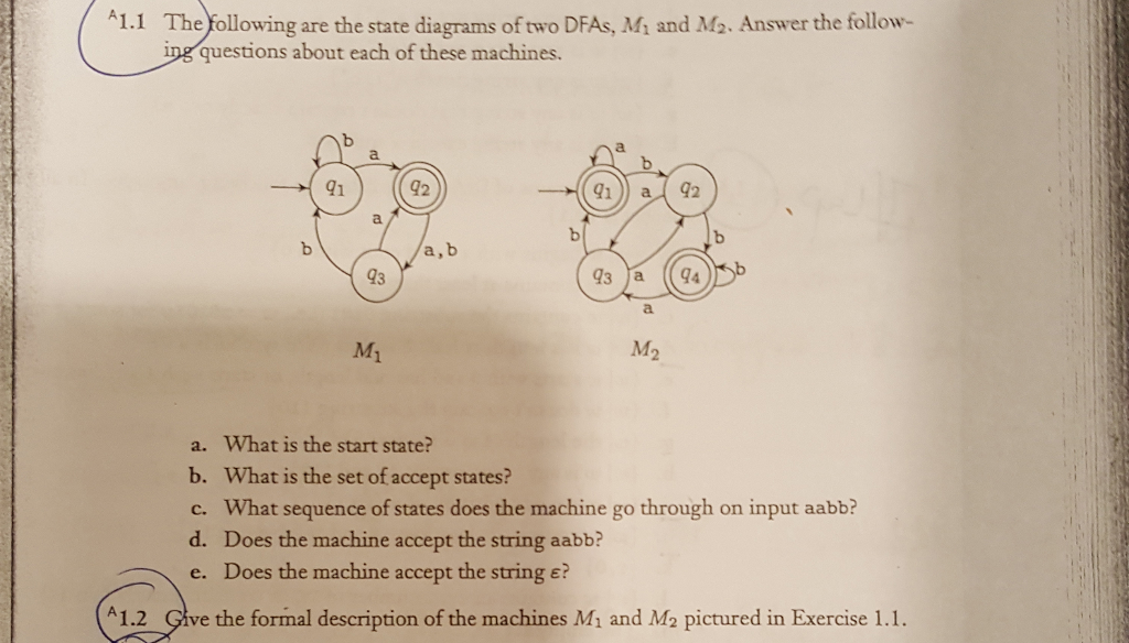 Solved The following are the state diagrams of two DFAs, M_1 | Chegg.com