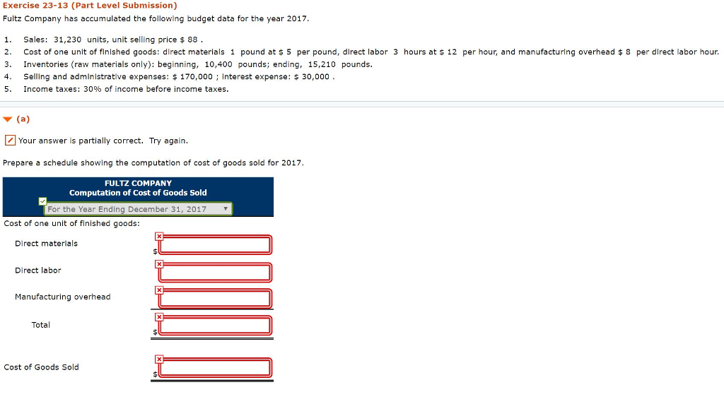 Solved Exercise 23-13 (Part Level Submission) Fultz Company | Chegg.com
