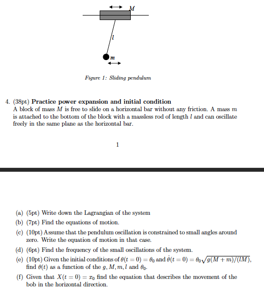 Solved 14 Figure 1: Sliding pendulum 4. (38pt) Practice | Chegg.com