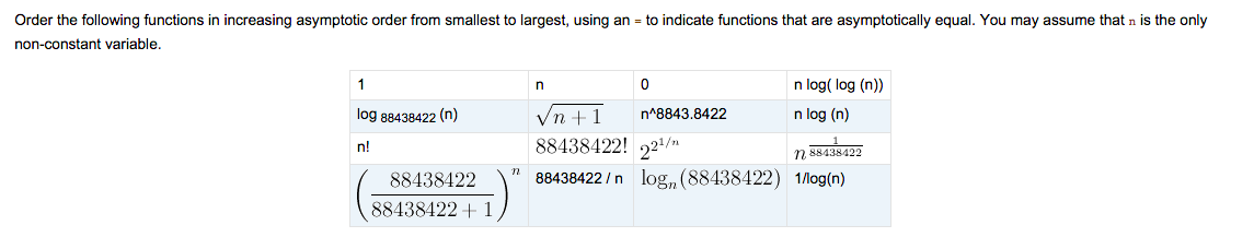 Solved Order the following functions in increasing | Chegg.com