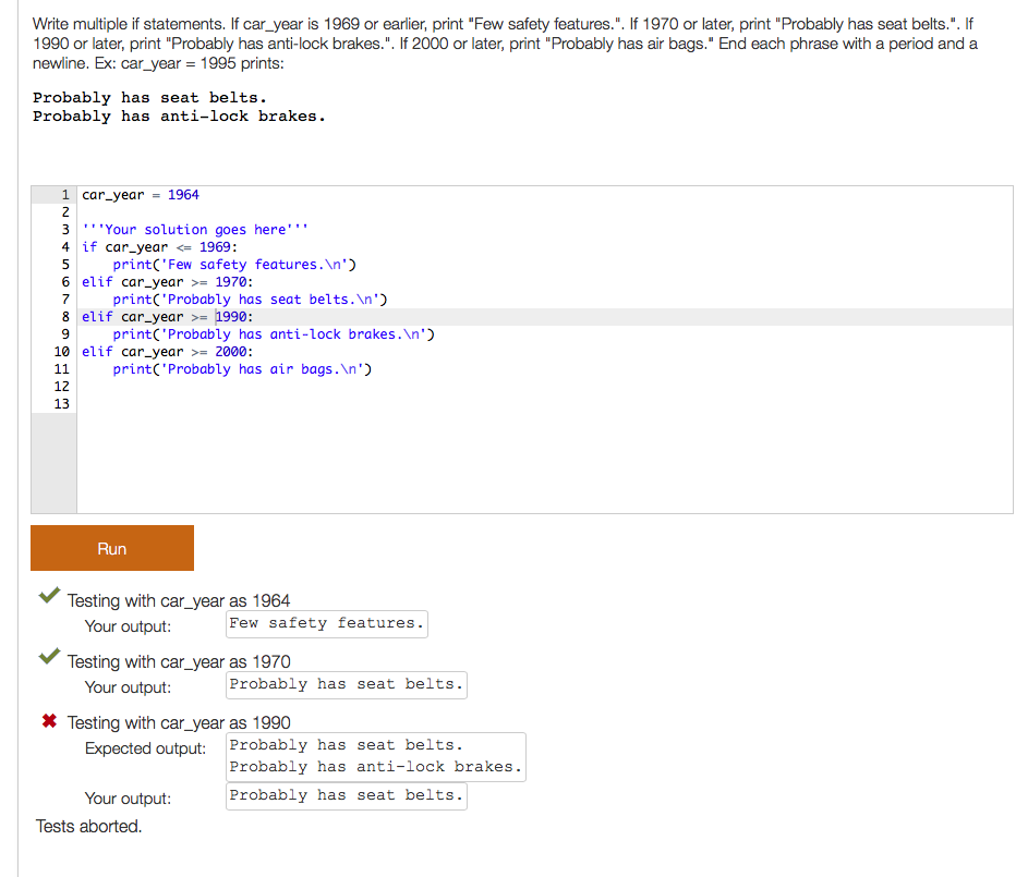 Solved Write multiple if statements. If car_year is 1969 or | Chegg.com Solved Write multiple if statements. If car_year is 1969 or | Chegg.com