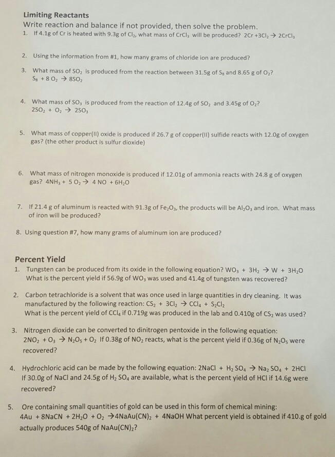 Solved Name Stoichiometry Homework Mole to Mole problems : | Chegg.com
