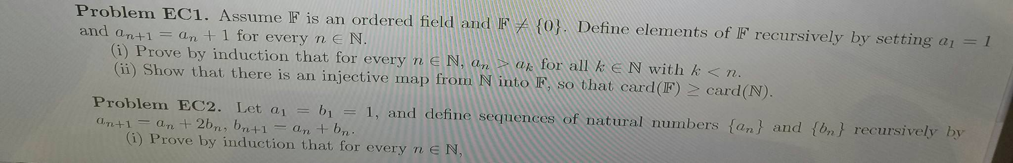 Solved Problem EC1. Assume is an N field and F Atol. Define | Chegg.com