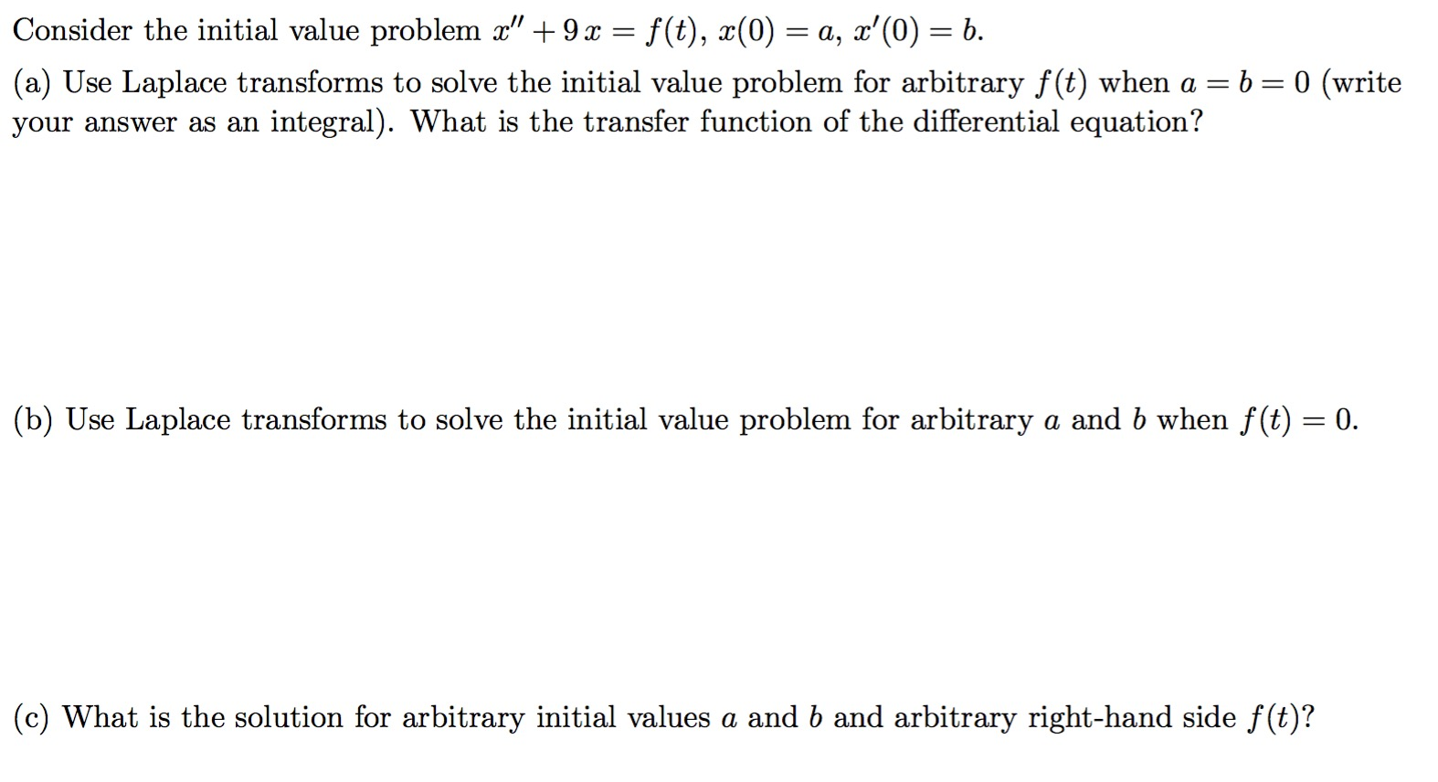 Solved Consider the initial value problem x" + 9x = f(t), | Chegg.com