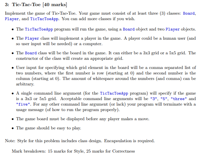 Solved 3 Tic Tac Toe 40 Marks Implement The Game Of