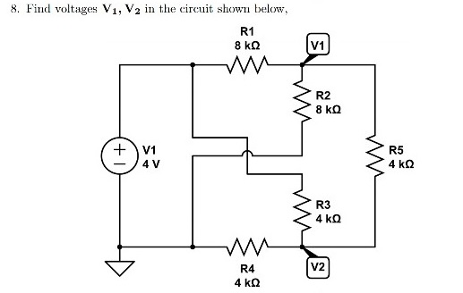 Solved Find voltages V_1, V_2 in the circuit shown below, | Chegg.com