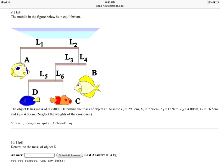 Solved The mobile in the figure below is in equilibrium. | Chegg.com