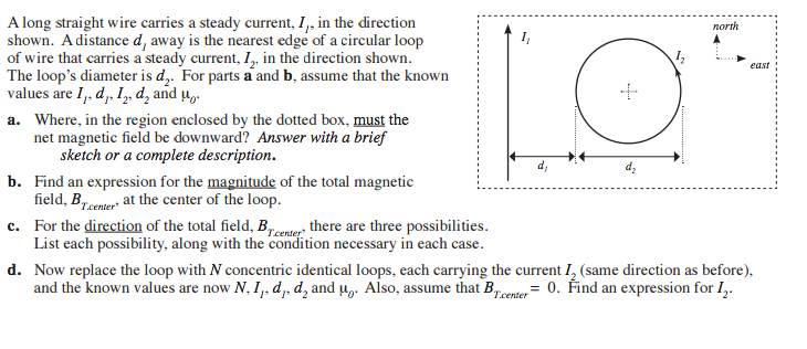 Solved A long straight wire carries a steady current, I_1, | Chegg.com