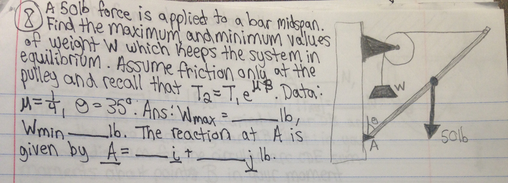 Solved A 50 lb force is a applied to a bar midspan. Find the | Chegg.com