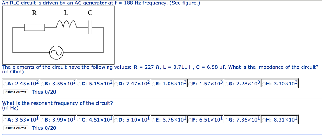 Solved An RLC circuit is driven by an AC generator at f = | Chegg.com