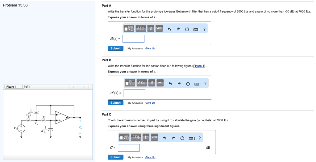 Problem 15.36 Part A Write the transfer function for | Chegg.com