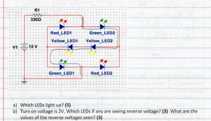 Solved ....Green LED1 : Red LED2: a) Which LEDs light up? | Chegg.com