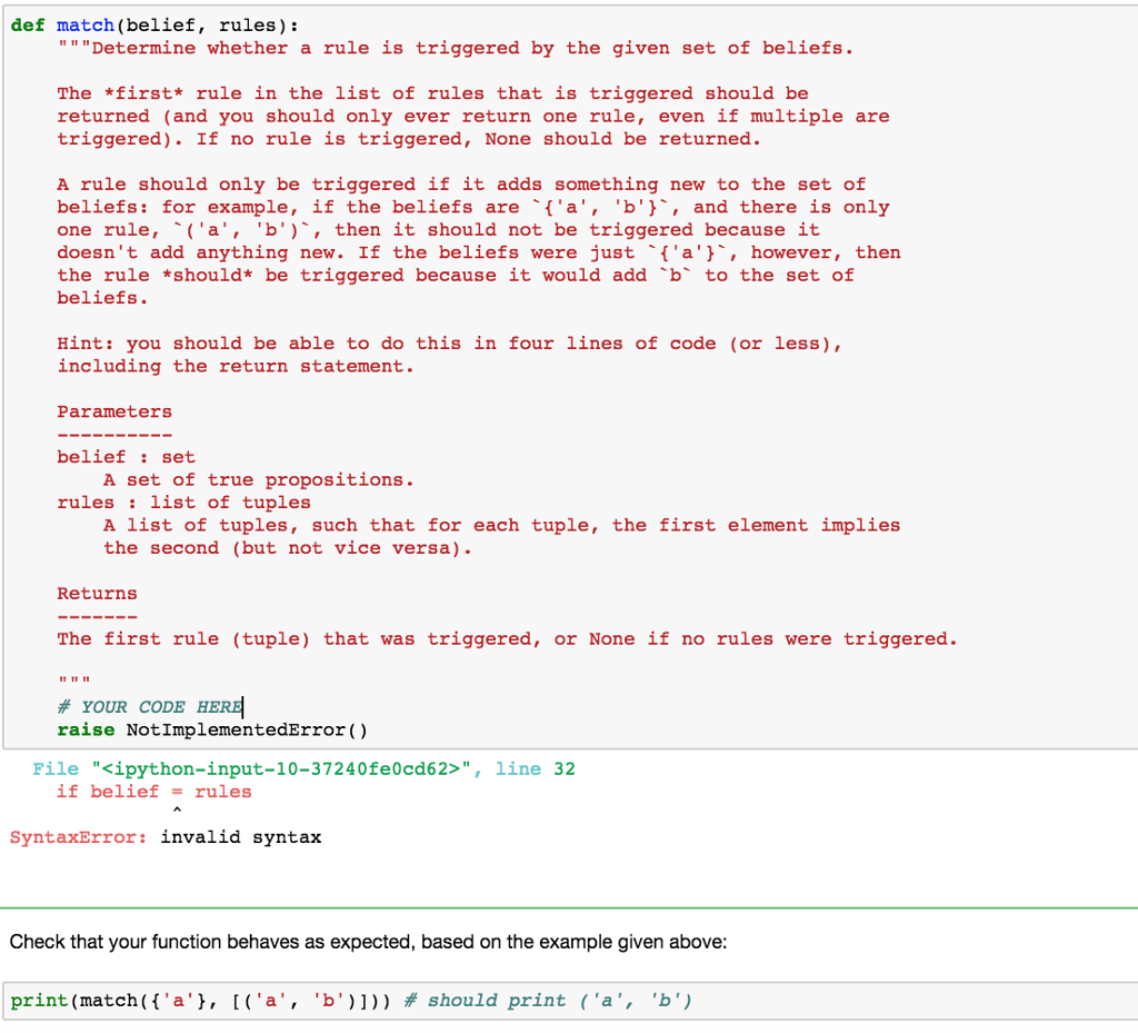 Solved def match (belief, rules): "" "Determine whether a | Chegg.com