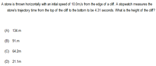 Solved A stone is thrown horizontally with an initial speed | Chegg.com