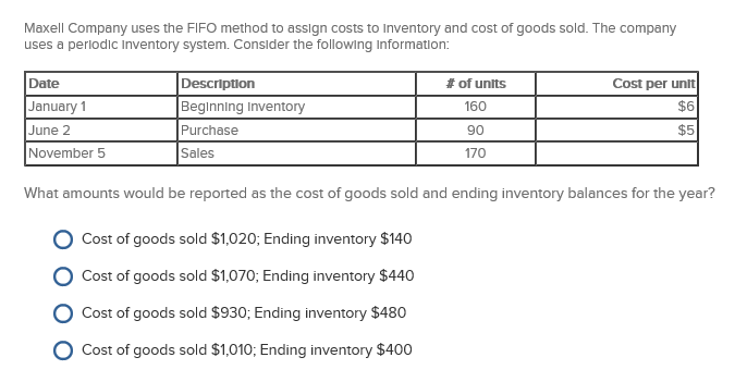 Solved Maxell Company uses the FIFO method to assign costs | Chegg.com Solved Maxell Company uses the FIFO method to assign costs | Chegg.com