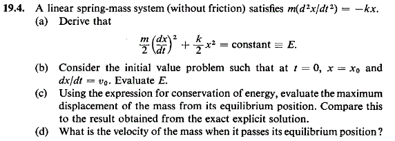 Solved A linear spring-mass system (without friction) | Chegg.com