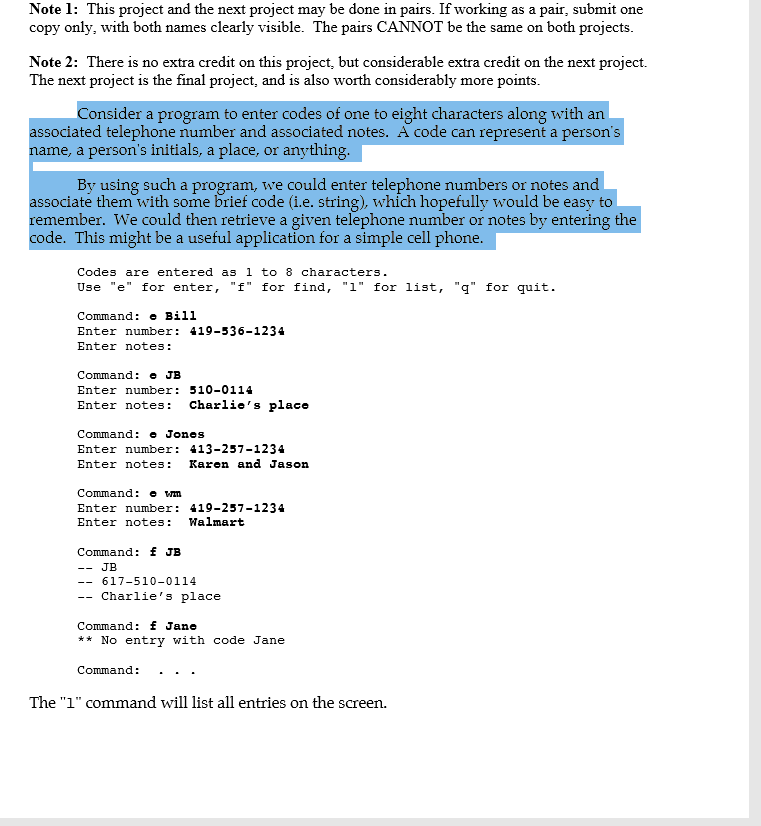 create a java program that acts like a phonebook | Chegg.com
