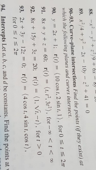 Solved Curve-plane intersections Find the points (if they | Chegg.com