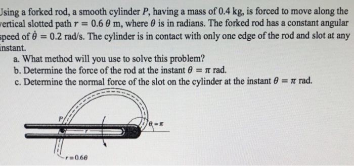 Solved Using a forked rod, a smooth cylinder P, having a | Chegg.com