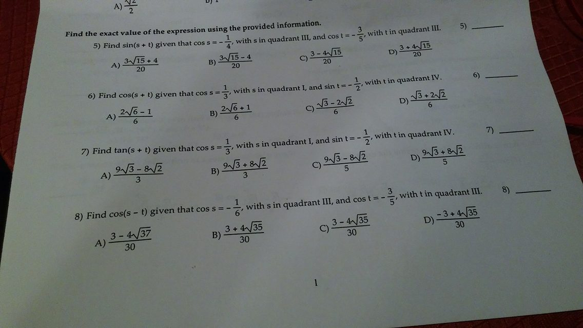 Solved Exam 3 3 Chapter 5 Name. . Choose the one alternative | Chegg.com