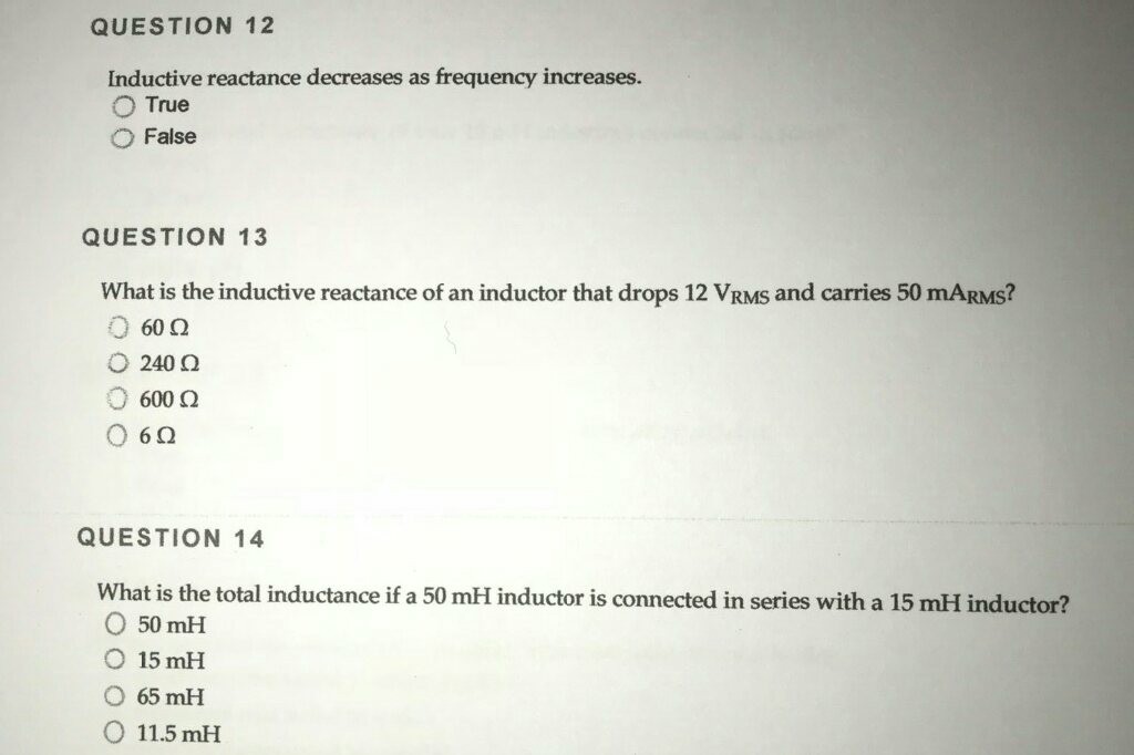 Solved QUESTION 12 Inductive reactance decreases as | Chegg.com