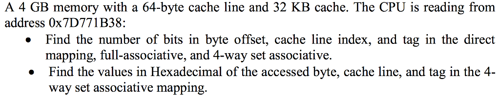 Solved A 4 GB memory with a 64-byte cache line and 32 KB | Chegg.com