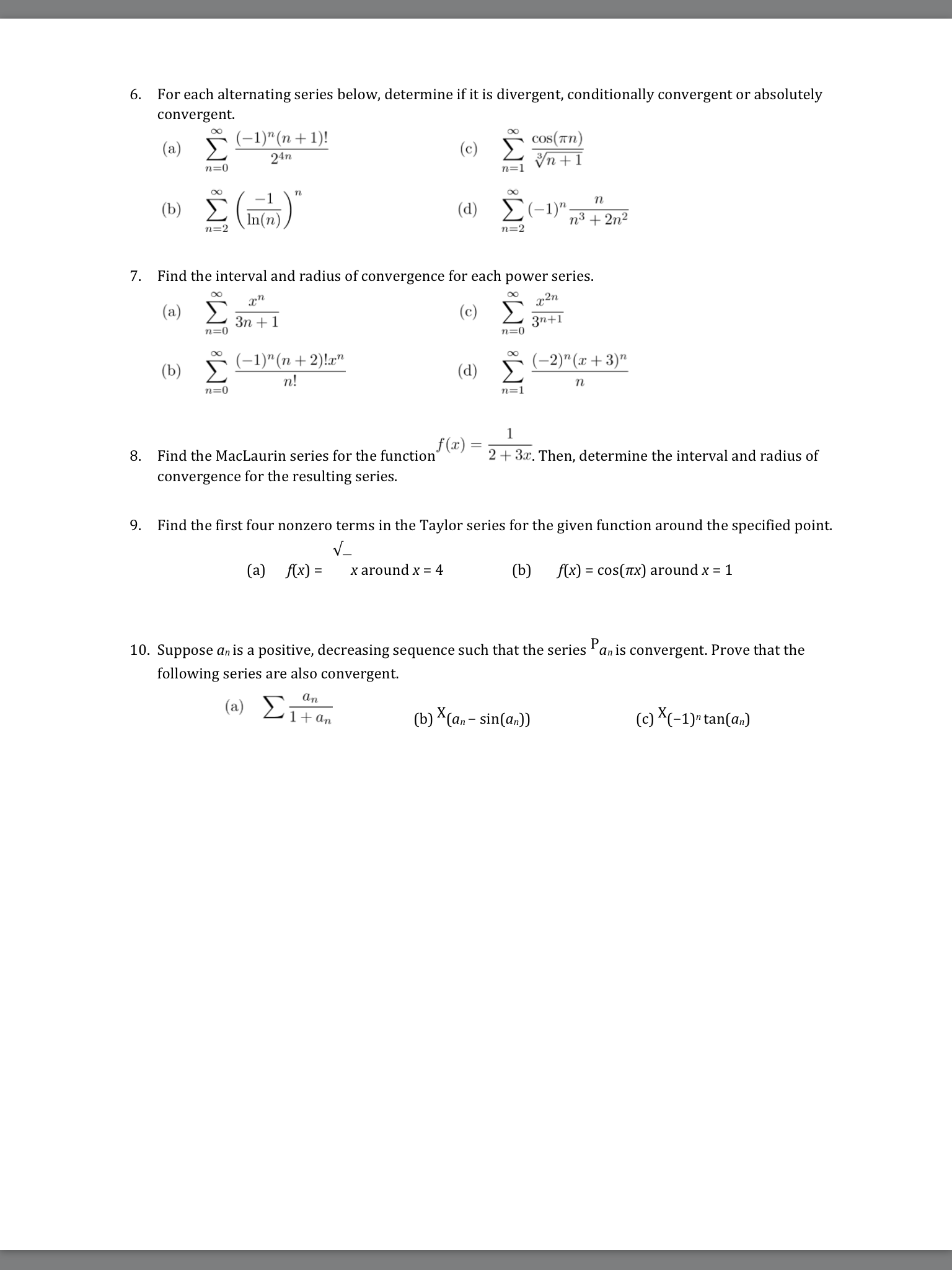 Solved For each alternating series below, determine if it | Chegg.com