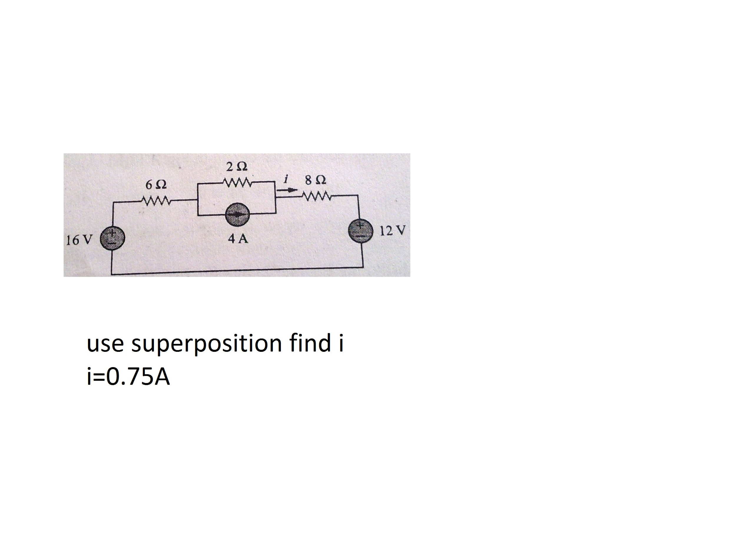 Solved use superposition find i i=0.75A | Chegg.com