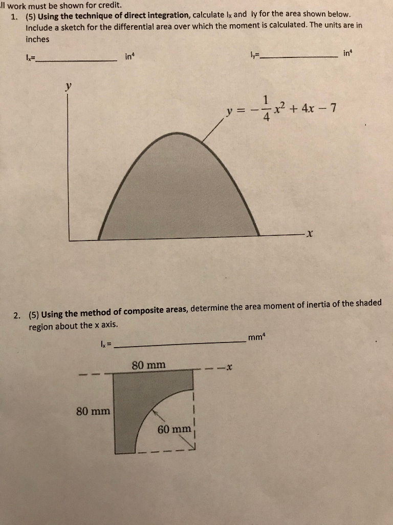 Solved Il work must be shown for credit. (5) Using the | Chegg.com