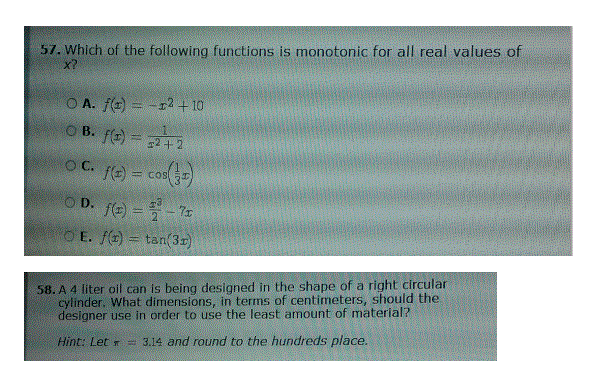 Solved Which of the following functions is monotonic for all | Chegg.com