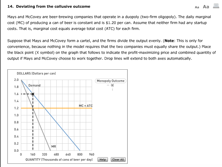 Solved 14. Deviating from the collusive outcome Aa Aa Mays | Chegg.com