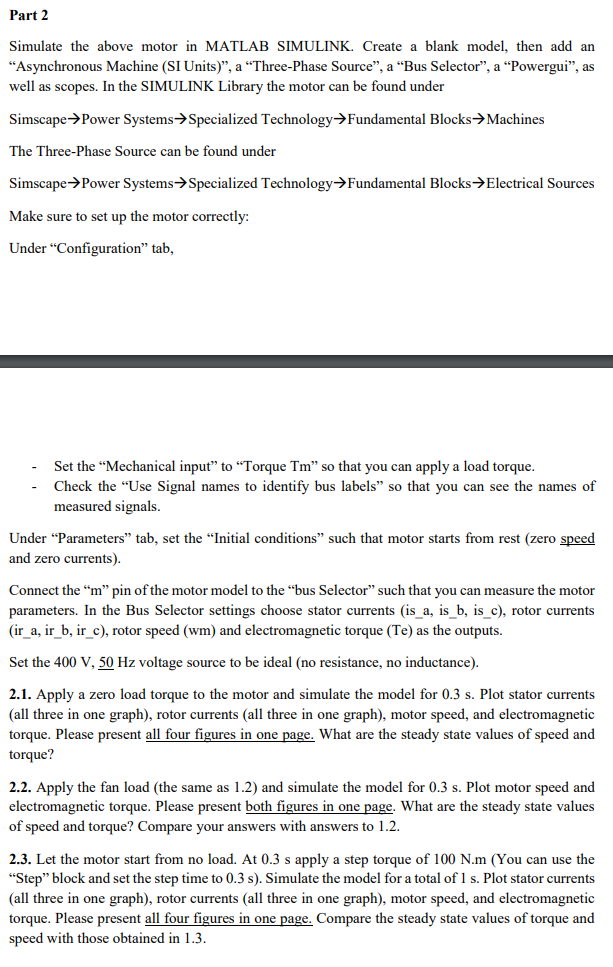 Part 2 Simulate The Above Motor In Matlab Simulink